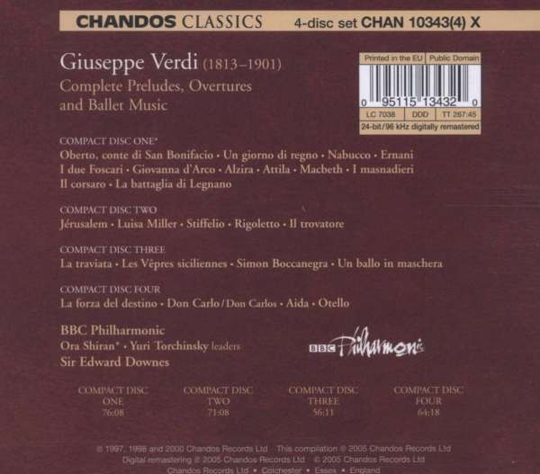 Verdi: Complete Preludes, Overtures and Ballet Music - Edward Downes ...