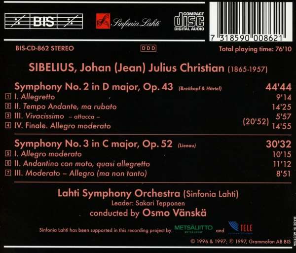 Sibelius: Symphonies Nos.2 & 3 - Osmo Vänskä | TYQmusic