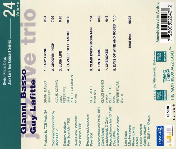 Gianni Basso - 1981-1982, Vol. 24 Swiss Radio Days Jazz Series | TYQmusic